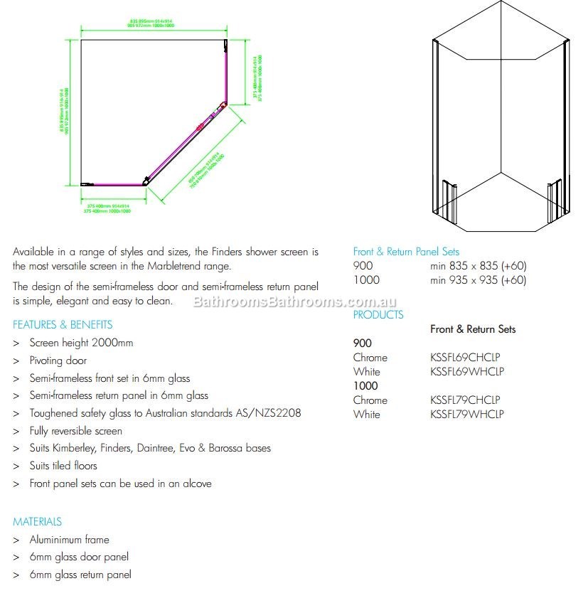 Marbletrend Corner 1000 1000 Shower Screen Complete Door And Return