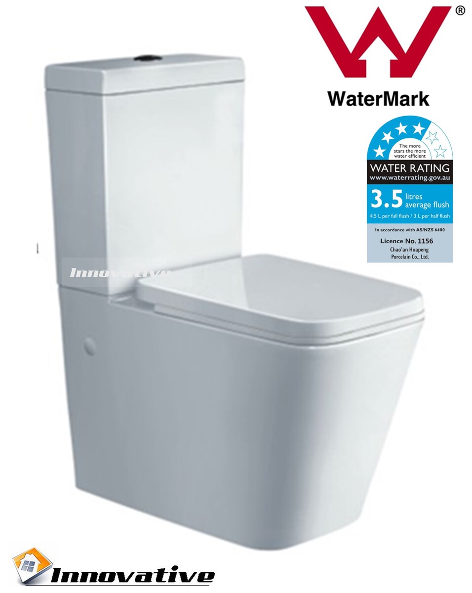 New Back To Wall Toilet Suite Ceramic Cube Design S&P Trap Soft Close Seat