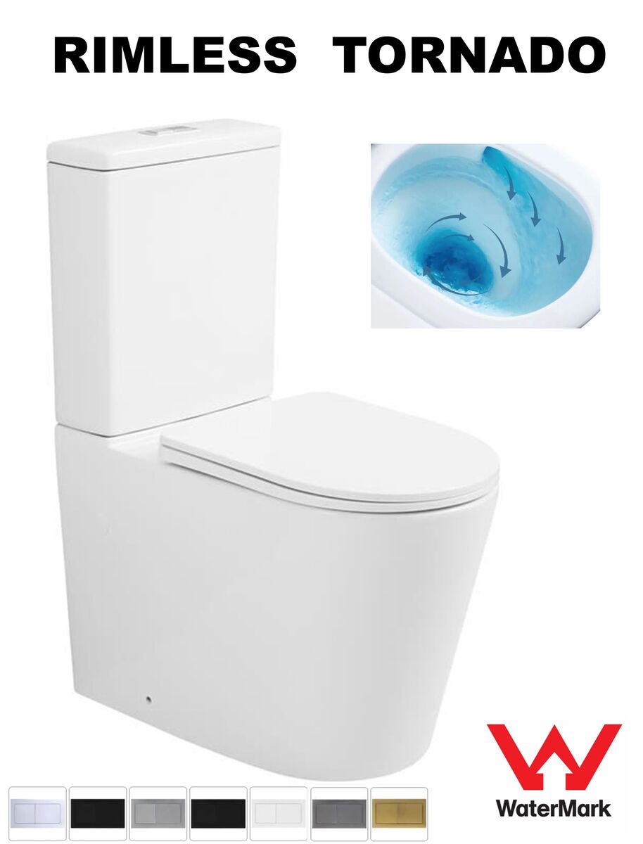 RIMLESS TORNADO Toilet Suite Back To Wall Ceramic Curve Design S&P Trap ...
